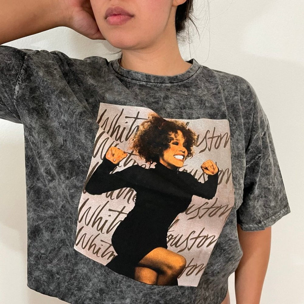 New Whitney Houston Vintage Crop Top T-Shirt Sz Mediu… - Gem